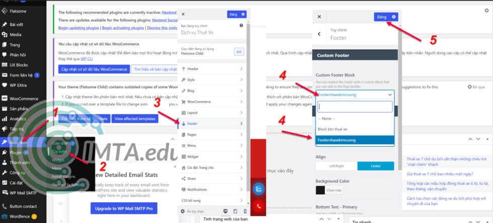 Thay đổi Footer chân trang Flatsome với Ux Blocks và Widget