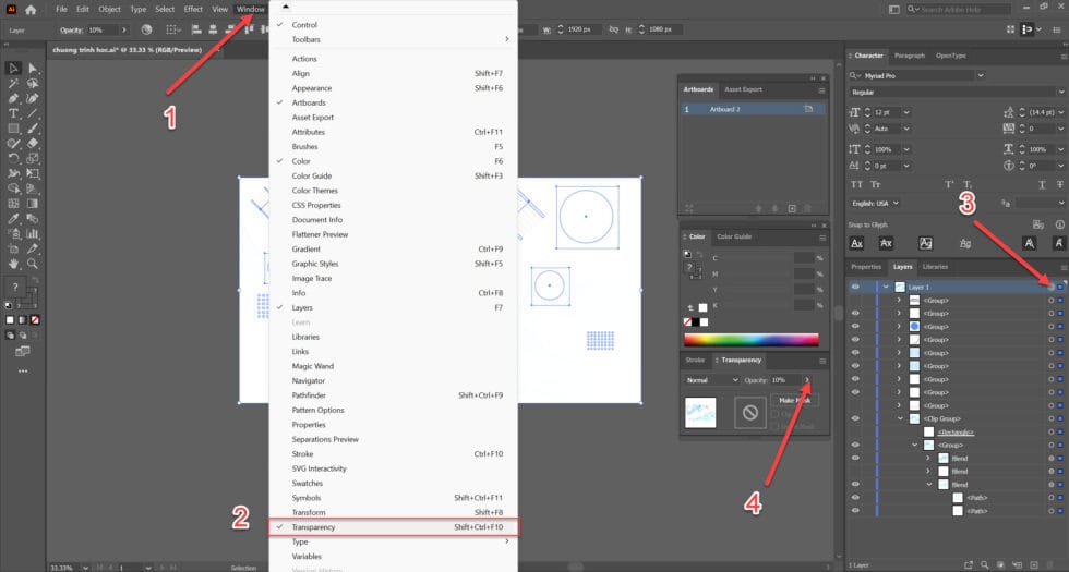 Giảm độ mờ Opacity cho tất cả Element hoặc Layer trong ILLUSTRATOR ...